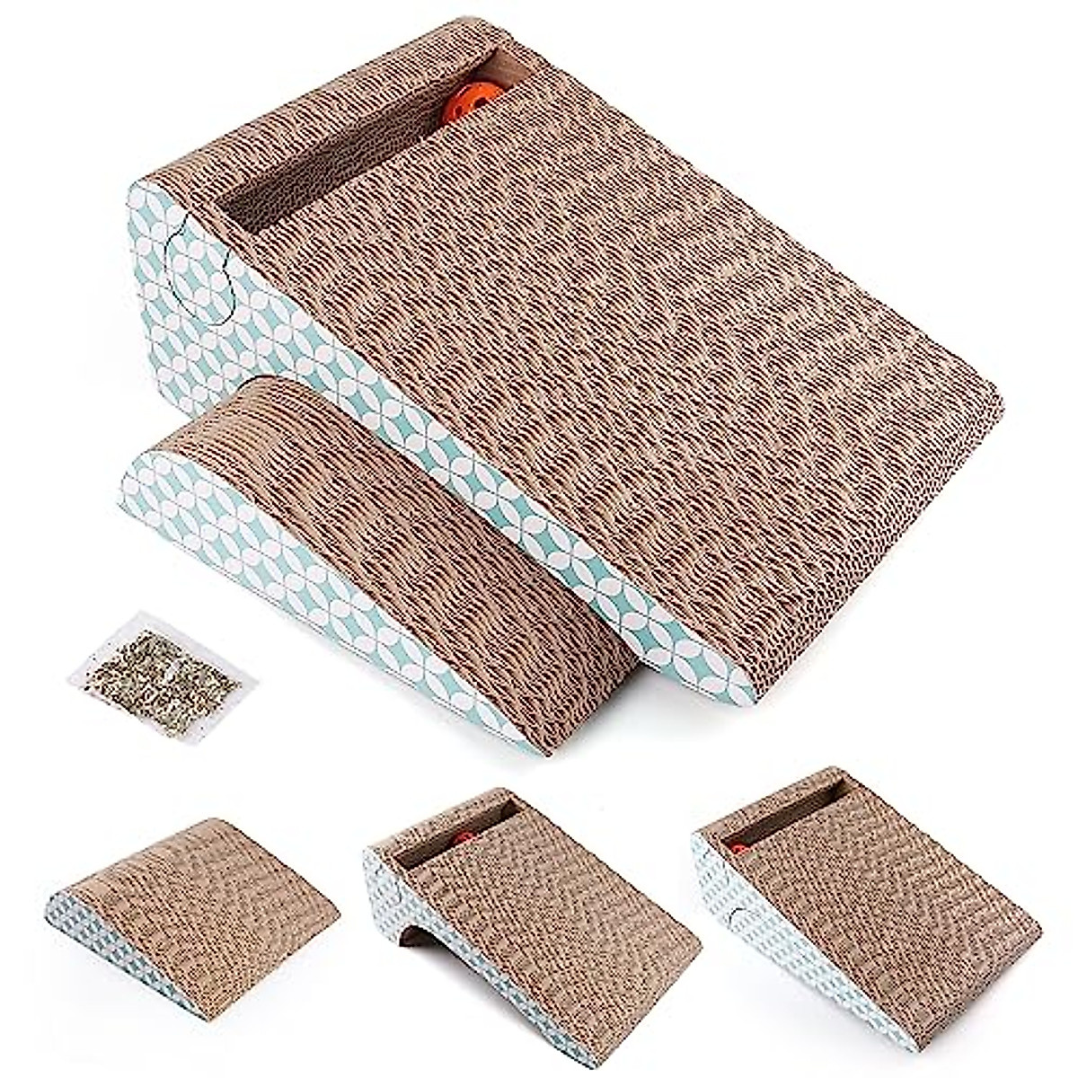 PrimePets Cat Scratcher Cardboard, Cat Scratching Pad with Ball, 2-in-1, Cat Scratch Cat Scratching Board for Indoor Cats, Removable, Corrugated, Catnip Included