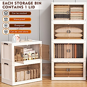 Clear Storage Bin with Lid 3 Pack 【Stackable & Sturdy】Plastic Bins for Storage, Multifunctional Folding Storage Bins for Bedroom, Living Room, Study, Toy Room, Folding Box with Magnetic door