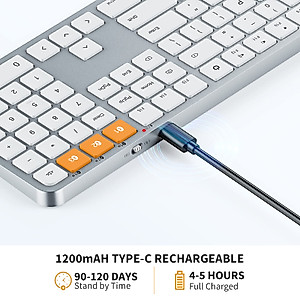 ProtoArc Backlit Bluetooth Keyboard for Mac, K100-A Ultra Slim Wireless Keyboard with Numeric Keypad, 3-Device Connection, Rechargeable for Mac Mini MacBook Pro, MacBook Air, iMac, iPad
