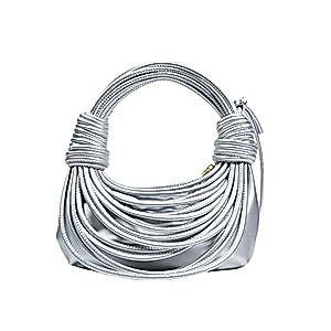 Women Shoulder Bags Clutch Purse Hobo Satchel Handbag Mini Cute Tote with Zipper Evening Leather Bag Silver