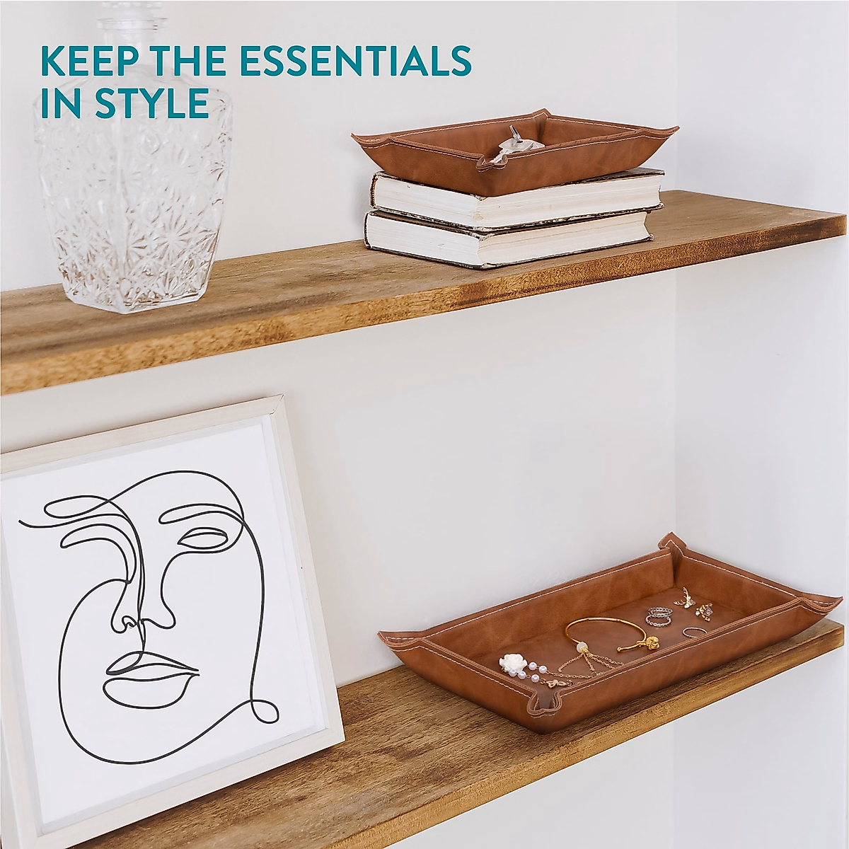 Navaris Faux Leather Valet Tray Set of 2, Catch All Tray, Key Tray for Entryway Table, Nightstand Tray, Catchall for Keys, Watch, Remote, Phone, Valet Tray for Men, Mens Valet Tray