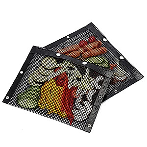 BBQ Grill Bags Mesh Grilling Bags for Outdoor Grill, Reusable Non-Stick BBQ Mesh Grill Bags Large Barbecue Accessories, Heat-Resistant, 11.8x11.6 inch, Pack of 2, Black (US1001)