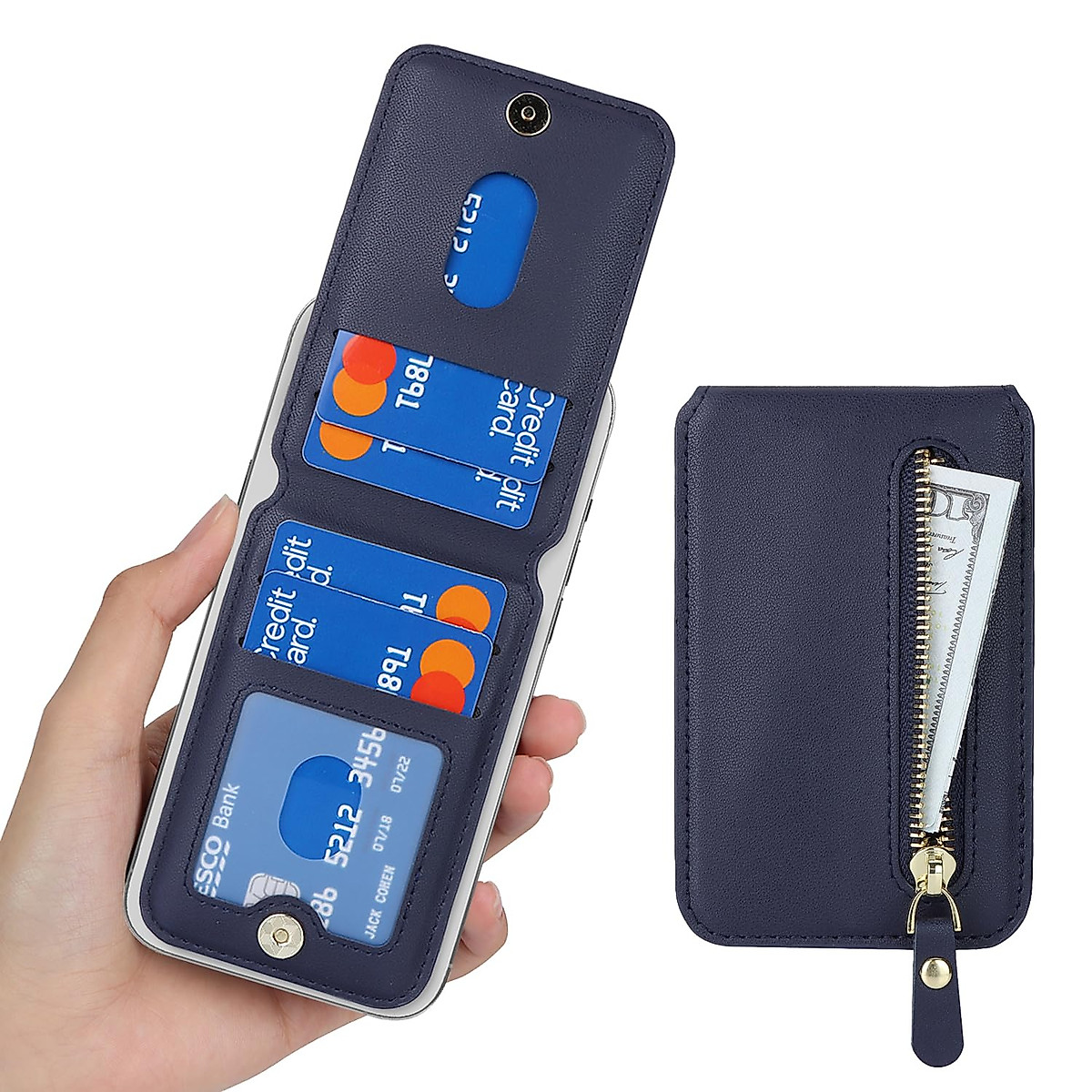 Cavor Compatible with Magsafe Wallet,Wallet with Adjustable Stand,Magnetic Wallet for iPhone 16 Pro Max/14 Pro/15/14 Plus/13/12,Magsafe Card Holder,Magsafe Phone Wallet,Zipper Pocket-Blue