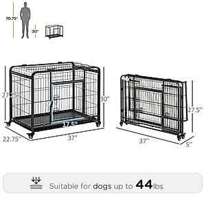 PawHut Folding Design Heavy Duty Metal Dog Cage Crate & Kennel with Removable Tray and Cover, & 4 Locking Wheels, Indoor/Outdoor 37"