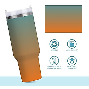 MCHIVER Teal Orange Gradient 40 oz Tumbler with Handle and Straw Stainless Steel Vacuum Water Bottle Leak-proof Travel Coffee Mug Insulated Cup for Car Home Office