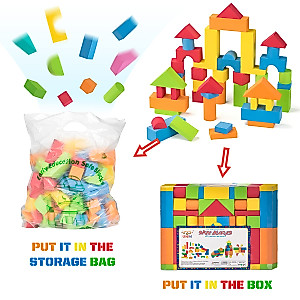 UNIH Building Blocks for Toddlers 1-3, Foam Blocks Toys Soft Blocks Toys Set for 1 2 3 4 Year Old Boy Girls (46PCS)