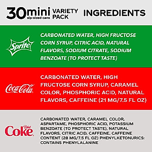 Coca-Cola Mini Can Variety Pack, 7.5 Fl Oz, Pack Of 30 (10 Each: Coke Classic, Diet Coke, Sprite),, 7.5 Fl Oz ()