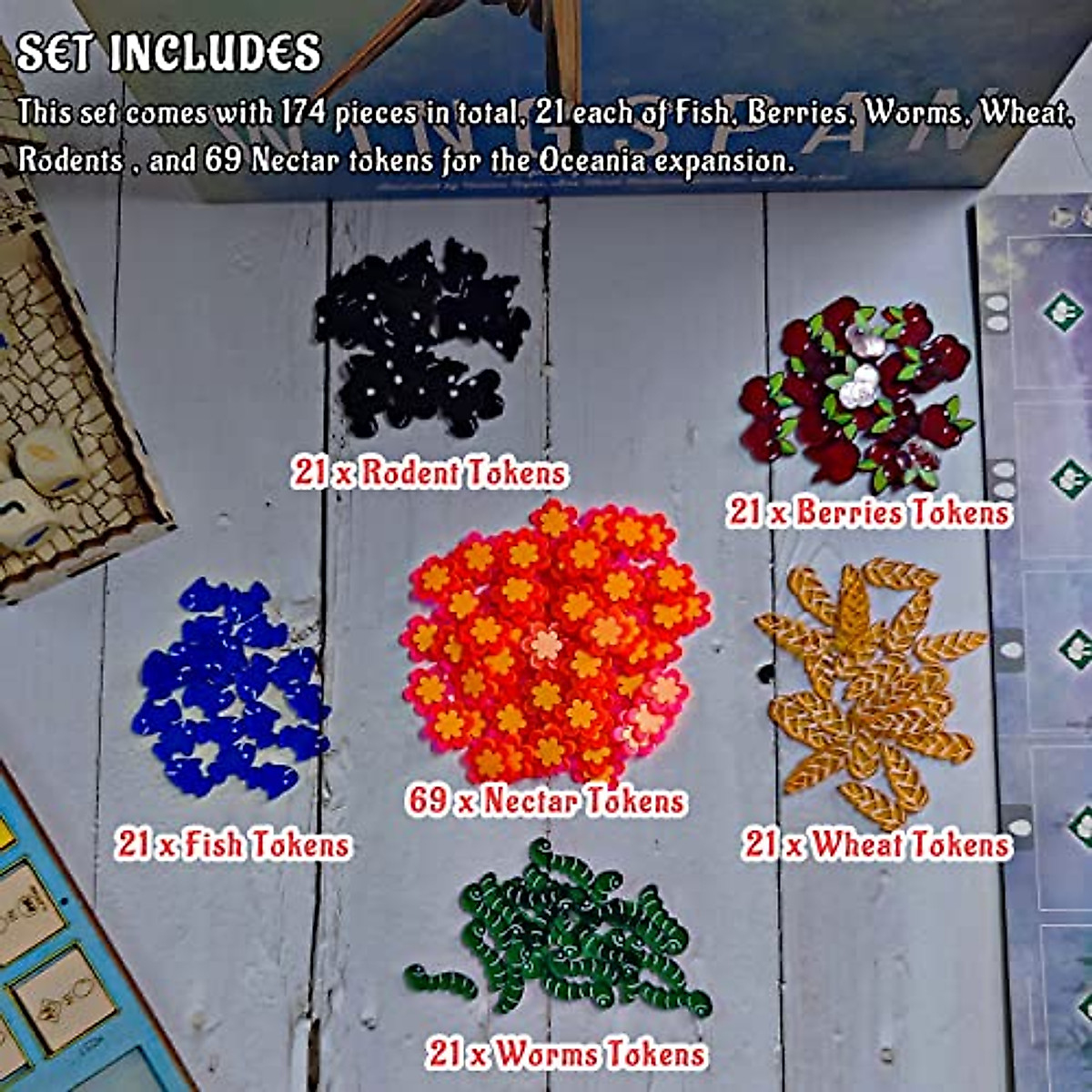 CZYY Wingspan Food Resource Tokens Included Nectar Set of 174 Acrylic Laser Cut Upgraded for Wingspan Board Game