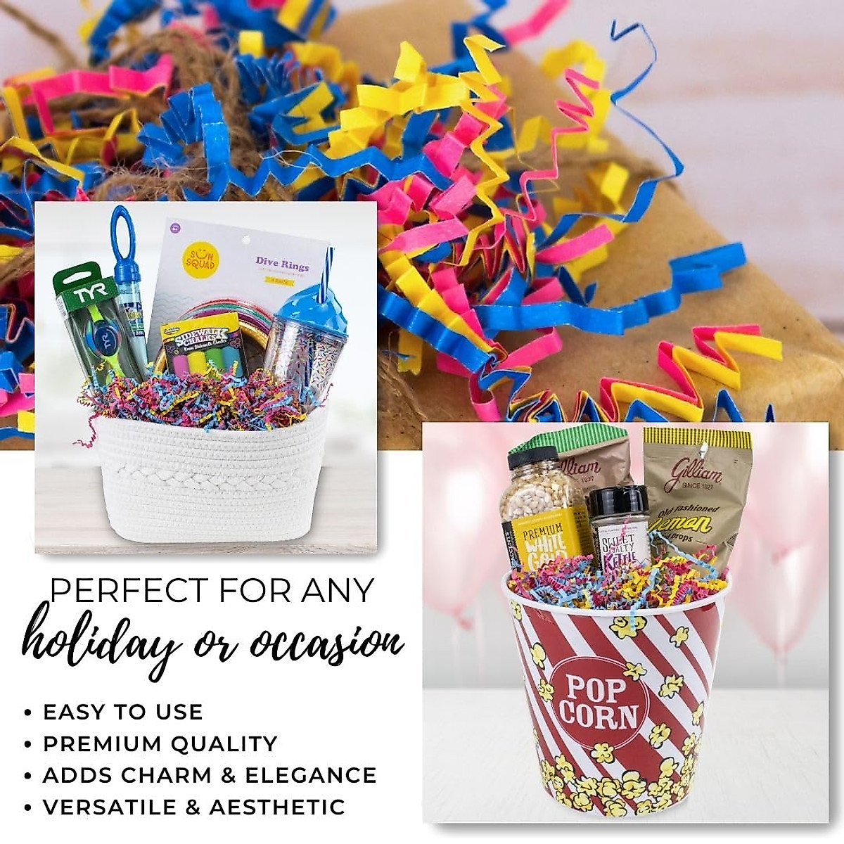 MagicWater Supply Crinkle Cut Paper Shred Filler (4 oz) for Gift Wrapping & Basket Filling - Fiesta