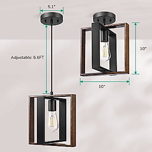 EDISHINE Farmhouse Pendant Light Fixture, Rustic Hanging Light Fixture with Wood Grain and Black Finish, Pendant Lighting for Kitchen Island, Dining Room, Hallway, Adjustable Cord, cULus Listed