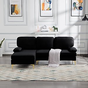 Lepfun 79.5" Modern Sectional Chaise Lounge, L Shaped Corner Living Room Small Spaces, Comfy Sofa & Couch with Solid Wood Frame, Detachable Pillow-Top Armrest, Black