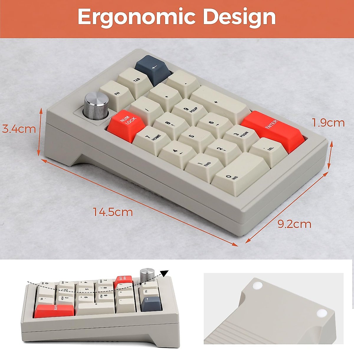 EPOMAKER CIDOO V21 VIA Programmable Gasket Number Pad, Aluminum Numpad, Bluetooth 5.0/2.4ghz/Wired Hot Swappable Numeric Keypad, with Knob, 1000mAh Battery, Poron Foam for Laptop Mac Win