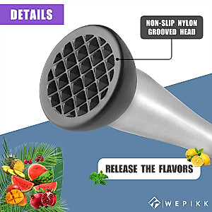 Wepikk Cocktail Muddler Stainless Steel 8.7 Inch Fruit Ice Crusher Bar Tools Bartender Set 1 Pcs for Mojito Mint and Other Fruit Based Drinks
