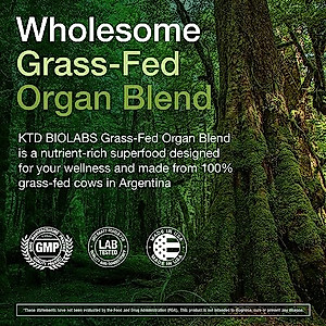 KTD BIOLABS Grass Fed Beef Organs Supplement - Made in USA - Grass Fed Organ Complex with Desiccated Beef Liver, Heart, Kidney, Pancreas, Spleen for Energy, Immune & Digestive Health - 150 Capsules
