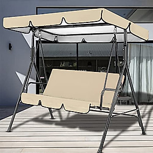 Outdoor Swing Canopy Replacement Cover & Swing Cushion Cover 3 Seater, Waterproof Garden Seater Sun Shade Porch Hammock Patio Swing Cover