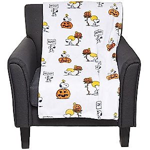 Berkshire Halloween Peanuts Snoopy Woodstock with Pumpkins 55 x 70 Inch Plush Throw Blanket