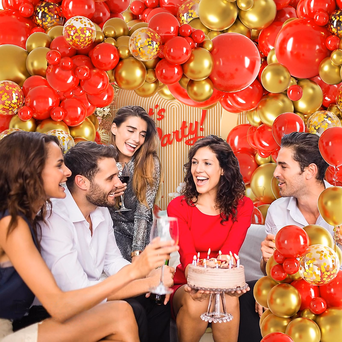 Red and Gold Balloon Arch 126Pcs Red and Gold Balloons Garland Arch Kit With Gold Confetti Balloon for Valentine's Day, Wedding, Engagements, Graduation, Anniversary, Birthday Party Decoration