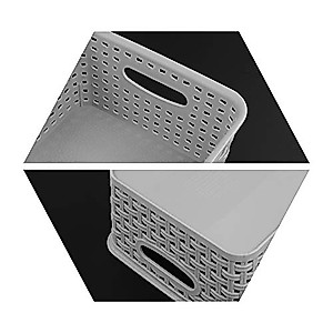 Zerdyne 6-Pack Plastic Weave Storage Basket, Light gray