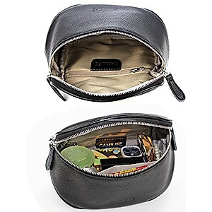 Soft Real Leather Crossbody Bags for Women Shoulder Bag Women's Real Leather Messenger Bag Bumbag with Wide Changeable Strap (Black-Leather)