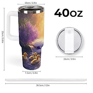 Duck Flowers Tumbler with Handle Travel Mug Water Bottle Tea Coffee Cup White-style