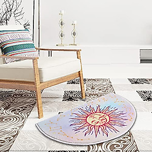 Creative semi-Circular Area Carpet Anti-Slip Super Absorbent Carpet,Sun and Moon mat,Shaggy Throw Rug for Living Room Bedroom Bathroom Home Decor (Constellation)