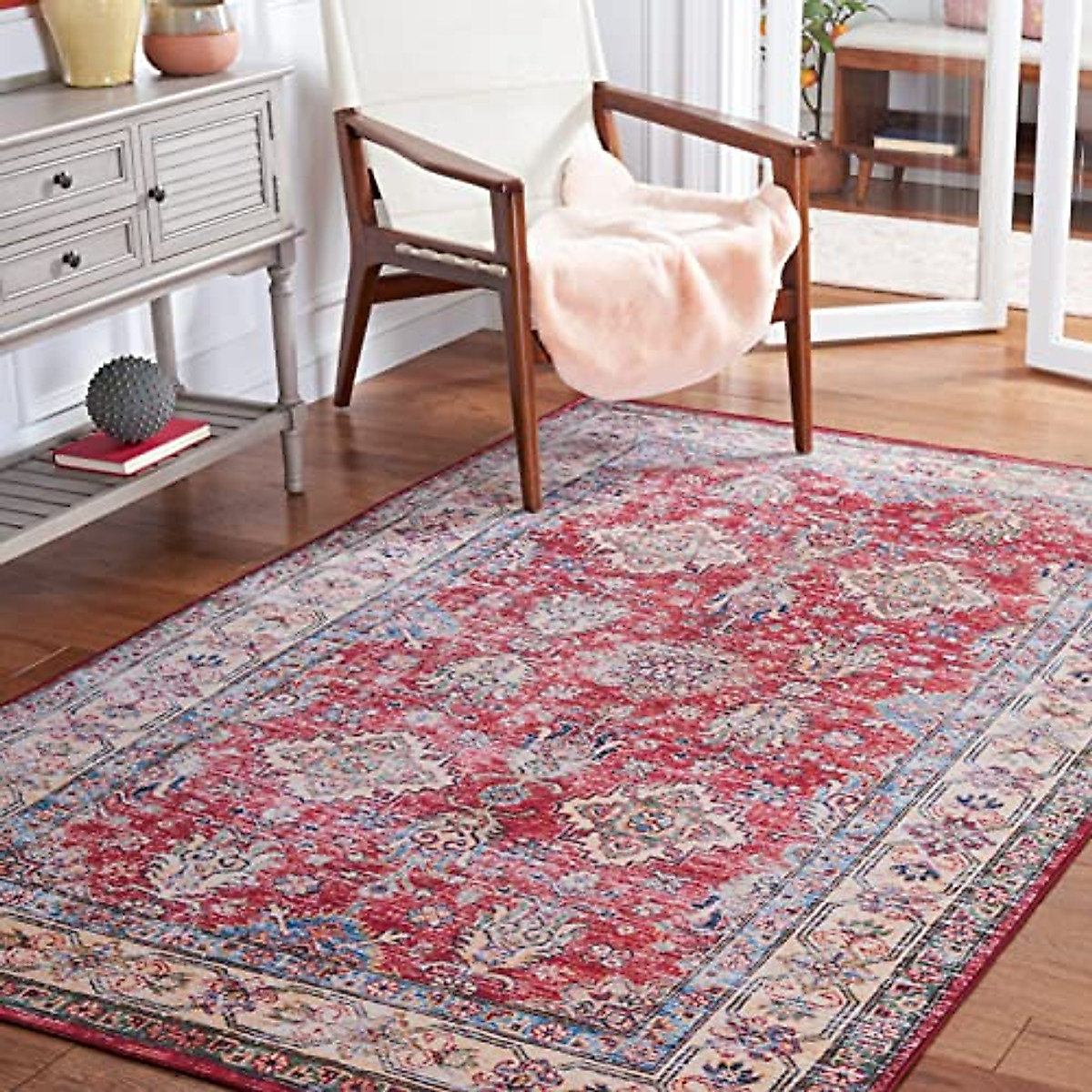 SAFAVIEH Tucson Collection Accent Rug - 4' x 6', Rust & Beige, Persian Design, Non-Shedding Machine Washable & Slip Resistant Ideal for High Traffic Areas in Entryway, Living Room, Bedroom (TSN196P)