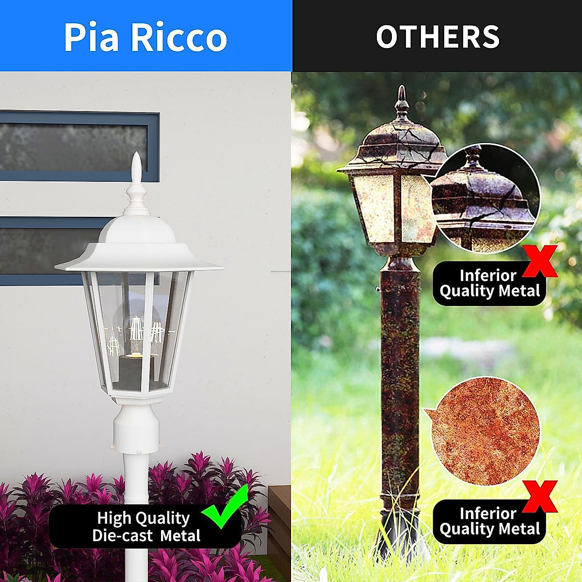 Outdoor Post Lights, Lamp Post Light Fixture with E26 Socket, White Exterior Post Lantern with Clear Glass Shade, Pillar Outside Lighting for Walkway, Driveway, Carriage, Anti-Rust & Waterproof