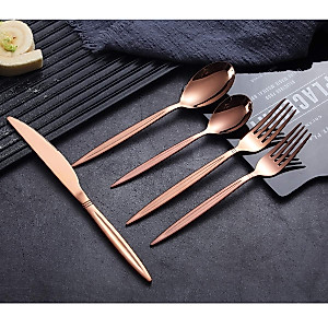 Rose Gold Silverware Set, Berglander Titanium Rose Gold Plating Flatware Set 20 Pieces, Stainless Steel Rose Gold Cutlery Set, Copper Silverware Set Service For 4