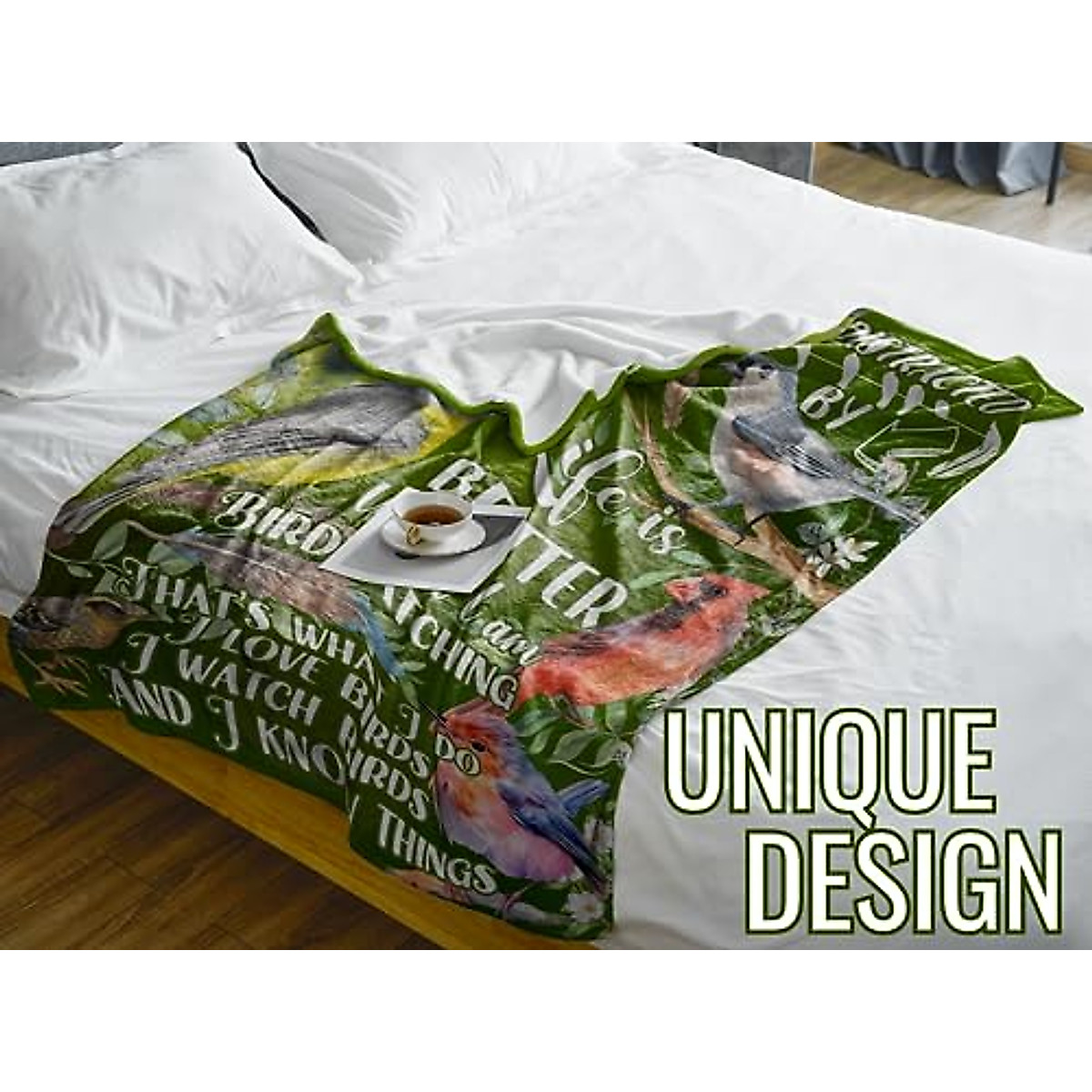 Bird Watching Gifts, Bird Blanket for Bird Lovers & Bird Watchers, Bird Lover Gifts, Bird Nerds Gifts, Bird Watching Blanket, Blanket for Bird Lovers, 65 x 50 Inches Flannel Throw Blanket, Green