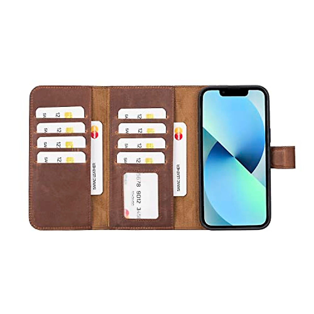 iPhone 14 Pro Leather Case, iPhone 14 Pro 6.1" Tri-fold Wallet, Magnetic Detachable iPhone 14 Pro Cover, Apple iPhone 14 Pro Card Holder