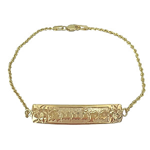 Zero Gravity Hawaii Hawaiian Jewelry 14k Gold Custom ID Bracelet with Your Name (7, 6mm Width and Raised Black Letters)