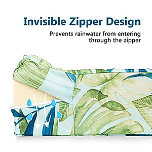 Sunlit Outdoor Cushion Covers, Replacement Cover Only, 4 Pack Waterproof Patio Chair Seat Slipcovers with Zipper and Tie, 24" x 24" x 4", Tropical Leaf, Green
