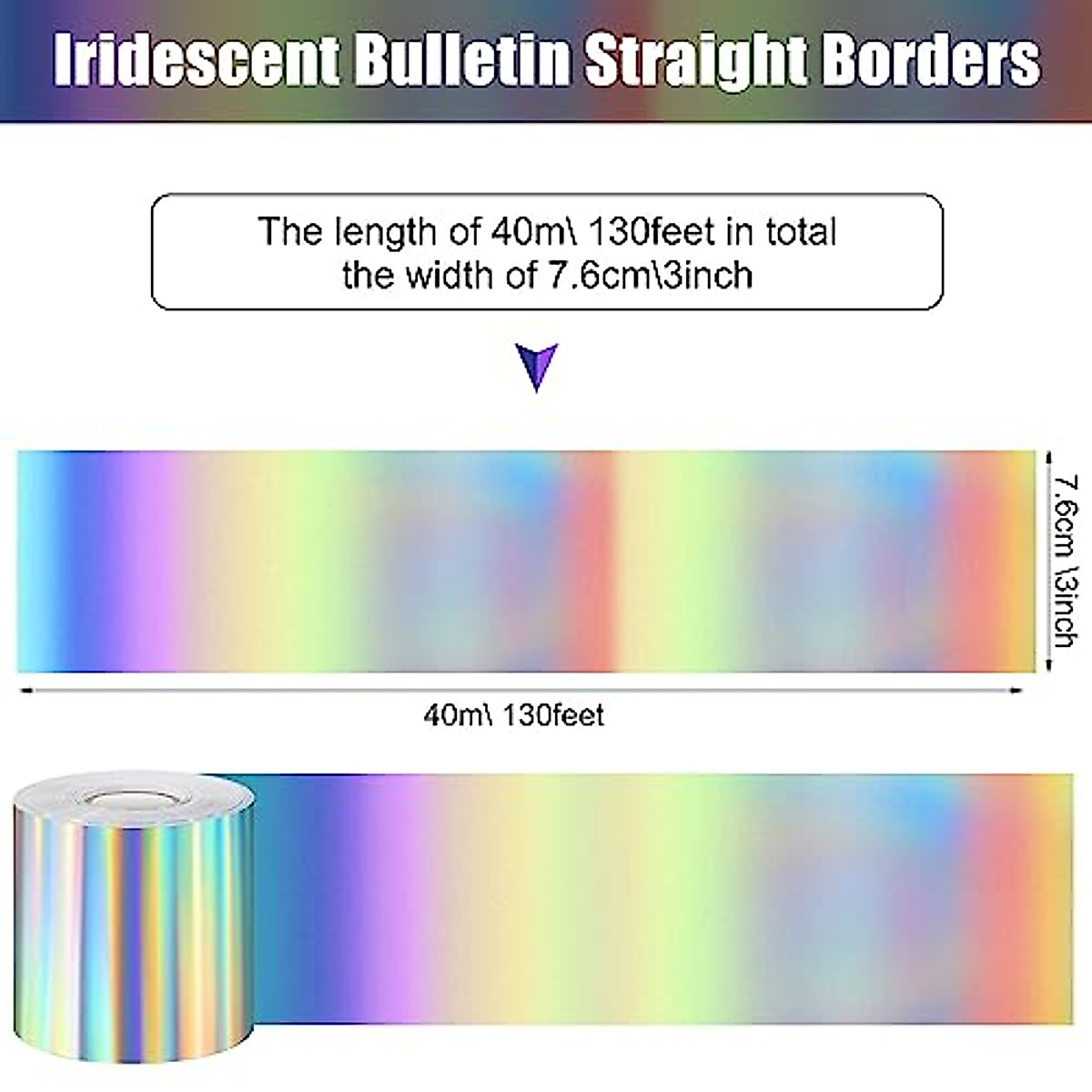 Treela 65.6 ft Iridescent Straight Border Trim Iridescent Bulletin Board Borders Self Stick Scalloped Bulletin Board Trim Bulletin Board Decorations for Classroom School Office Party Favor (1 Roll)