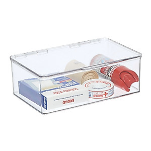 mDesign Plastic Bathroom Stackable Storage Box with Hinged Lid for Vanity/Countertop - Holds Soap, Body Wash, Shampoo, Lotion, Conditioner, Towels, Accessories, Body Spray, Mouthwash - 4 Pack - Clear