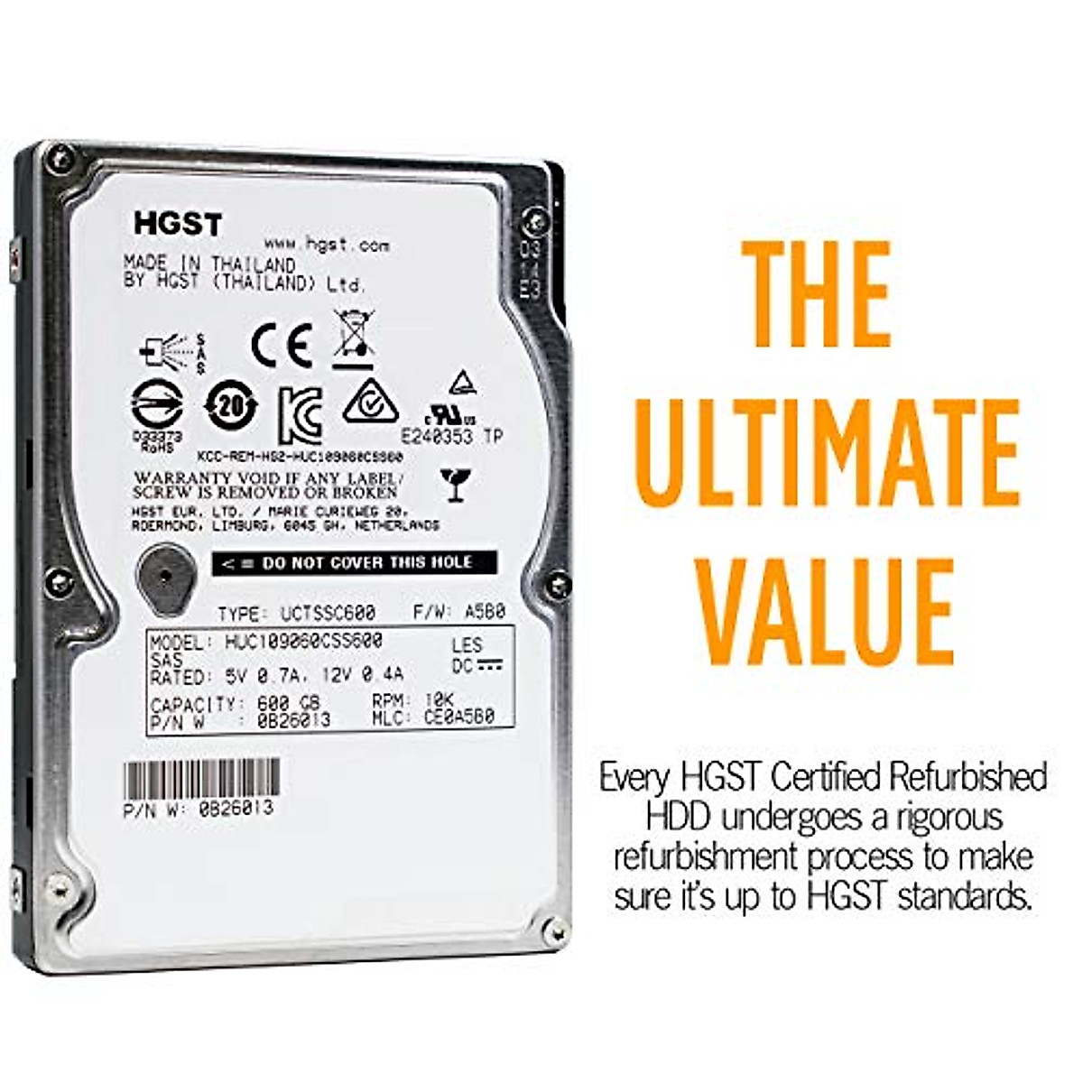 HGST Ultrastar C10K900 | HUC109060CSS600 | 0B26013 | 600GB 10K RPM SAS 6.0Gb/s 64MB Cache | 2.5in SFF | 512n | Cache Enterprise Hard Disk Drive (Renewed)