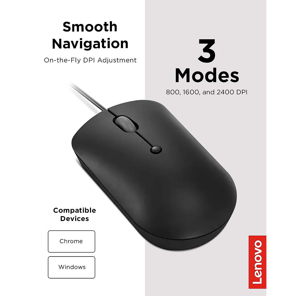 Lenovo 400 USB-C Compact Wired Mouse – Pocket Friendly Portable Mouse for Notebook or Large Computer Monitor, Black
