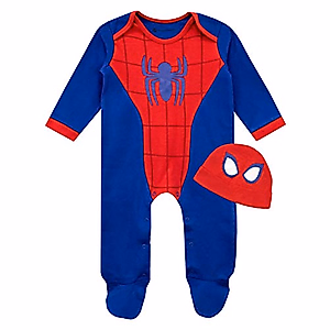 Marvel Baby Bodysuit and Hat Set | Spiderman Onesie | Baby Boy Pajamas Size 3-6M Blue