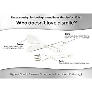 Stainless Steel Kids Toddler Utensils, Premium Metal Flatware Set for Children BPA Free Non Toxic Silverware Daily Use Preschooler Cutlery with Smile Lifetime (Fork Set)