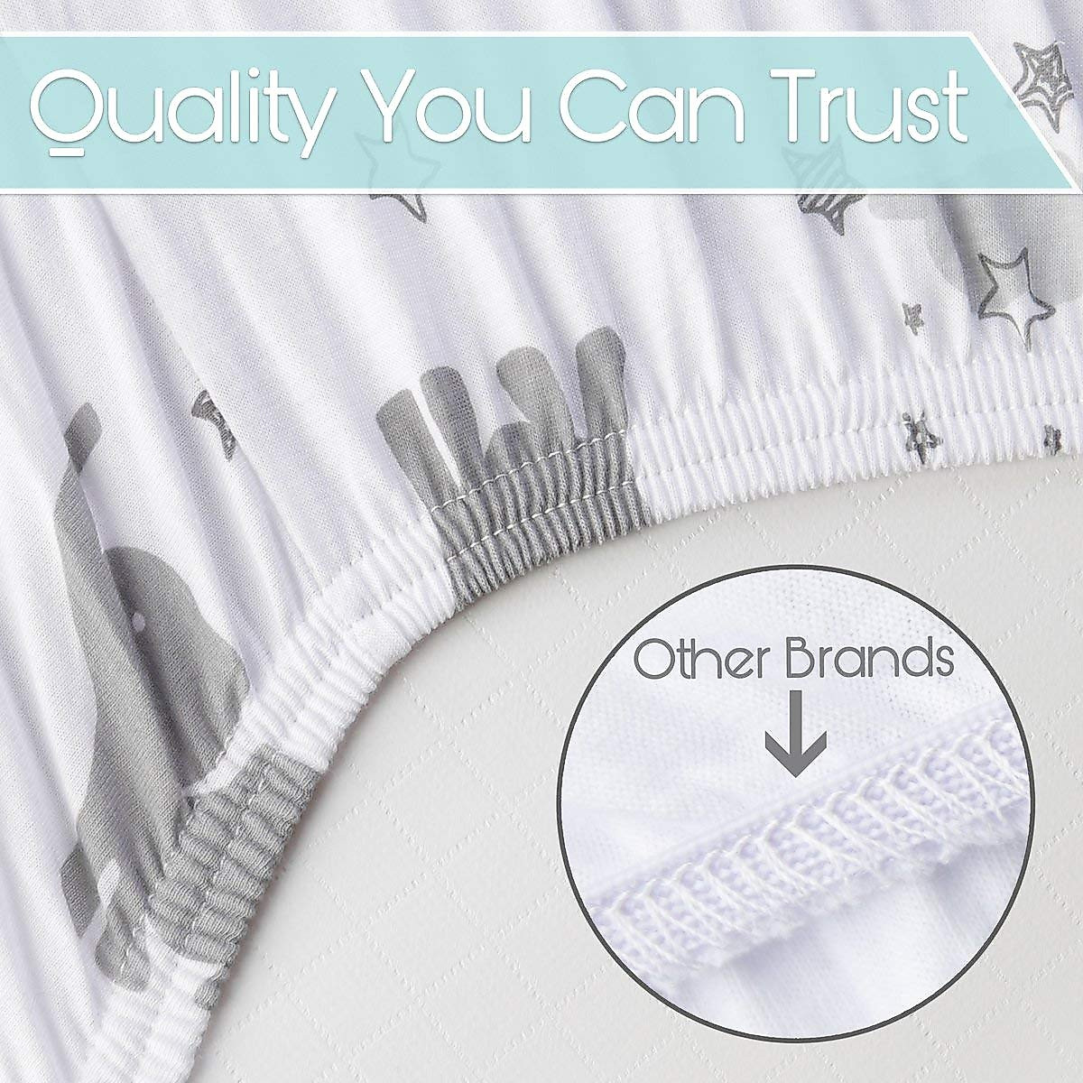 Kids N’ Such Pack N Play Fitted Sheet Set for Pack N Play Mattress Pad, Elephants, Stars, & Clouds, 2 Pack