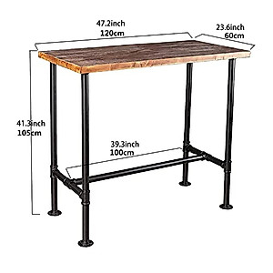 LOKKHAN Rectangular Dining Table for 4, (47.3" L x 41.3" H x 23.6" W), Heavy Duty Metal Pipe, Solid Wood Desktop, Home Kitchen Bar Office Cafe Pub, Rustic Industrial, Black & Brown