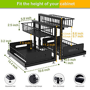 Mlinavn 2 Pack Under Sink Organizer,Pull Out Cabinet Organizer 2 Tier Slide Out Sink Shelf Cabinet Organizer and Storage,Adjustable Under Counter Organizers for Under Kitchen Bathroom Organization