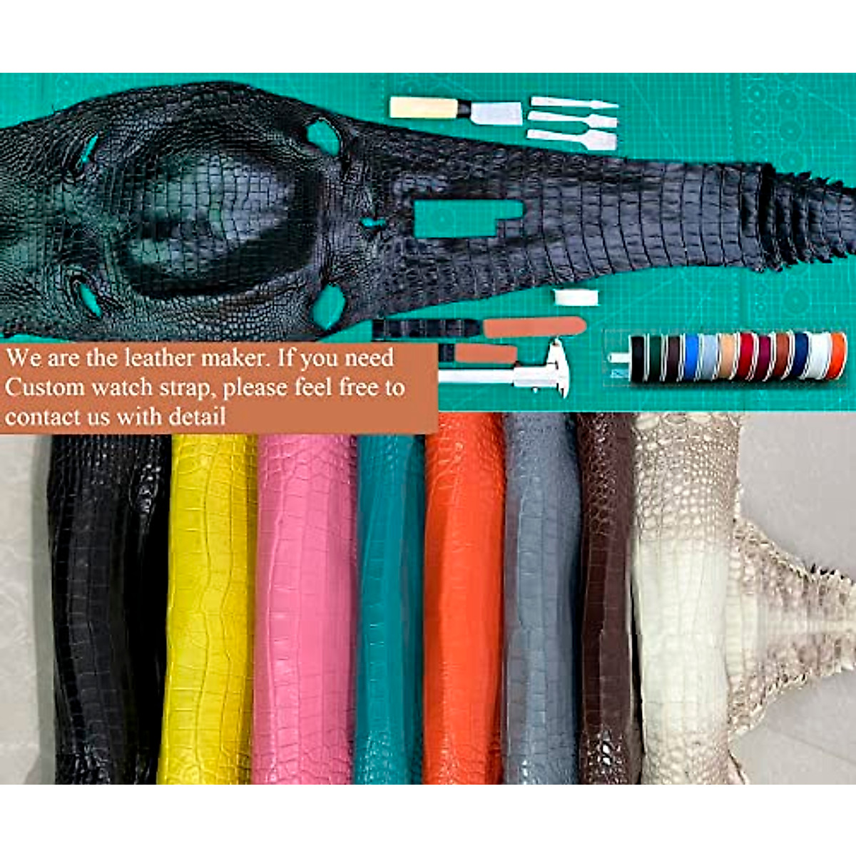 vinacreations 18mm Black Alligator Belly Leather Watch Band Crocodile Strap Men Quick Release Premium Replacement Wristwatch Band Buckle Handmade by Vietnamese DH-01-18MM