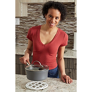 Home Basics Lattice Collection Cast Iron Trivet for Serving Hot Dish, Pot, Pans & Teapot on Kitchen Countertop or Dinning, Table-Heat Resistant (2, White)