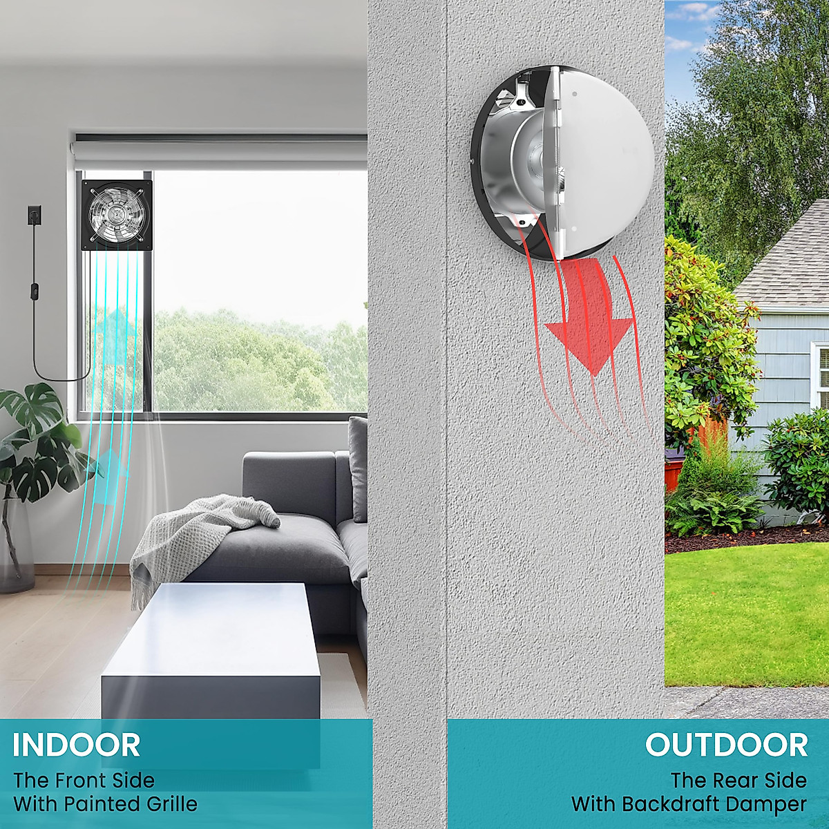 HG Power 10 Inch Exhaust Fan with Switch, Powerful Kitchen Exhaust Fan with Damper, Potable Window Fan, Small Fume Extractor Ventilation Fan for Bathroom, Shop, Smoking Room, Garage