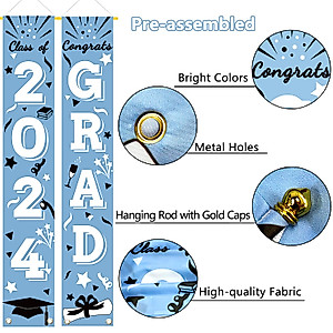 Graduation Porch Banner Class Sign Light Blue Congrats Grad Hanging Flags High School College University Party Decoration For Front Door Outdoor Light Blue