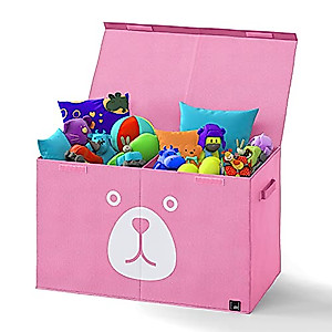 Mindspace Nursery Storage Bins for Kids Storage, Soft Toy Box with Lid - Toddler Toy Storage, Baby Toy Storage Bins - Baby Toy Organizer for Girls & Boys - Large Toy Bin for Kids Toy Storage, Pink