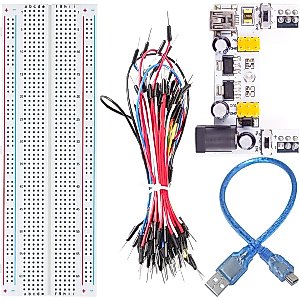 DKARDU DC 5V/3.3V 2 Channel Breadboard Power Module Mini USB Interface+ MB-102 Breadboard+Solderless Flexible Breadboard Jumper Wires Cable with Mini USB Cable for Arduino