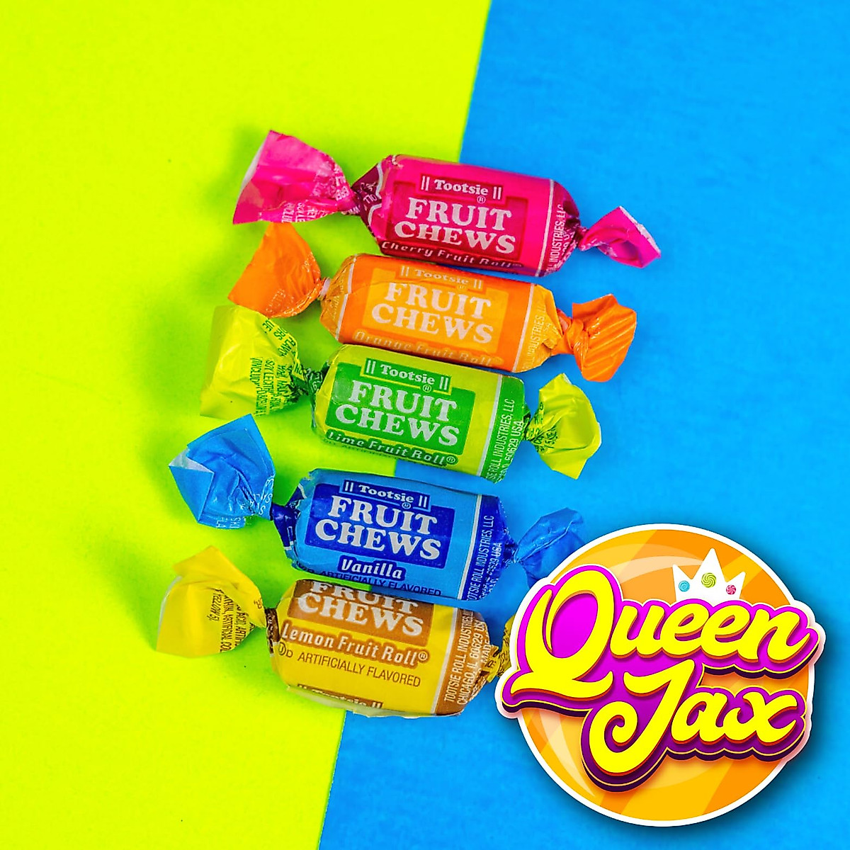 Fruit Chews - 1 Pound Bag - Assorted Candy - Chewy, Fruity and Delicious - Cherry, Lemon, Lime, Orange and Vanilla - QUEEN JAX - Individually Wrapped Candy - Fresh, Mouth Watering and Scrumptious Bulk Candy Bag - Buy In Bulk and Save!