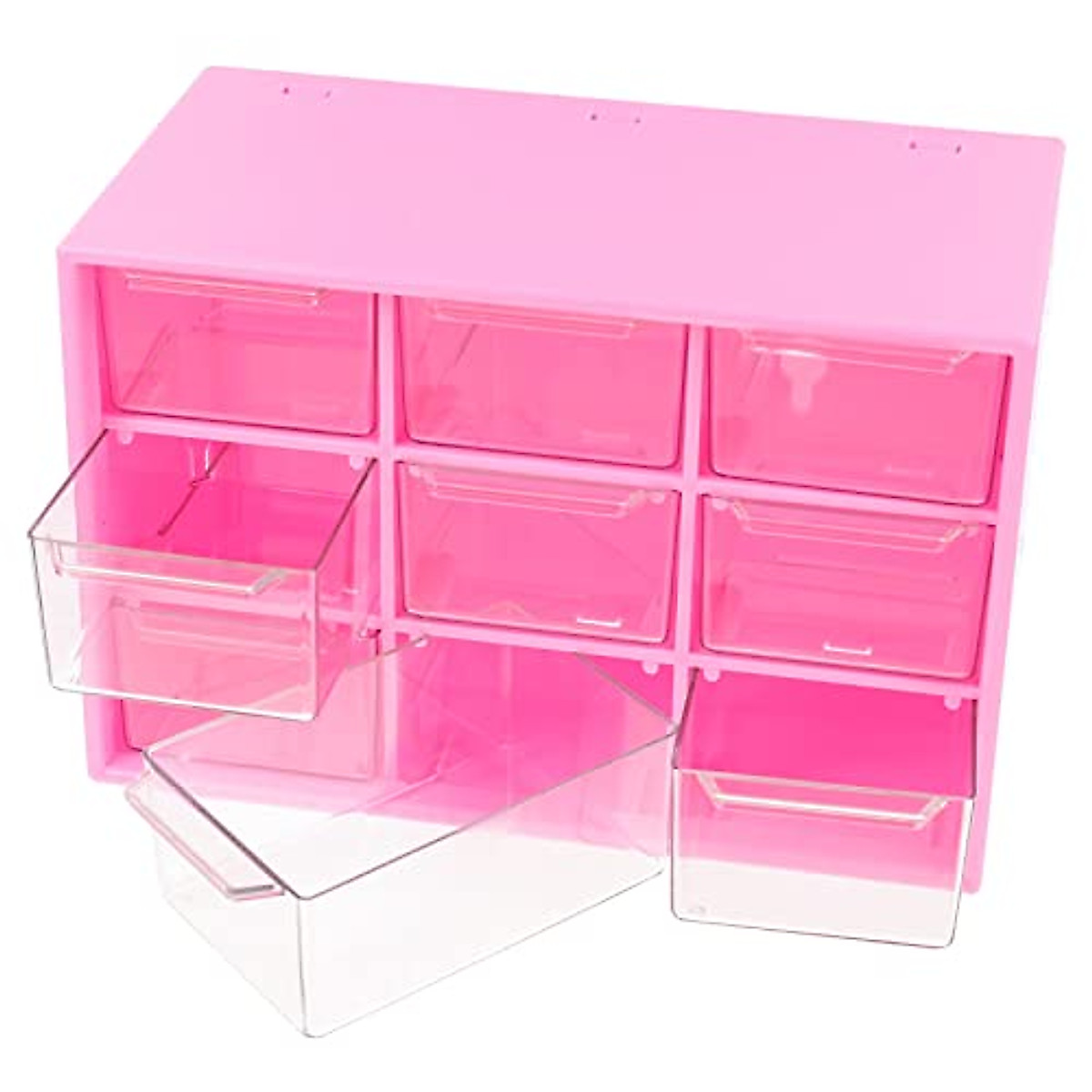 Didiseaon Plastic 3- Layer 9- Drawer Jewelry Box, Compact Storage Organization Drawers Set for Cosmetics, Hair Care, Bathroom, Office, Dorm, Desk, Countertop, 7“X4.6X3.81, Rosy