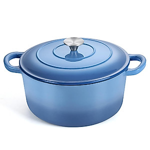 TeamFar 6QT Dutch Oven with Lid, Enameled Nonstick Cast Iron Dutch Oven Cooking Pot for Stewing Baking Braising, Various Stoves & Oven Safe, Toxic Free & Solid, Dual Handles & Easy Cleanup - Blue